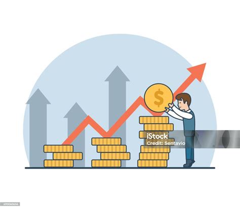 선형 평면 사업 성장 이익 그래픽 벡터 일러스트 레이 션에 동전을 넣어 비즈니스 개념에 성공입니다 기업 재무와 산업에 대한 스톡 벡터 아트 및 기타 이미지 Istock