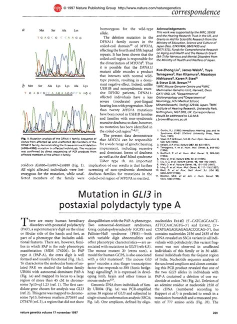 Pdf Mutation In Gli3 In Post Axial Polydactyly Type A