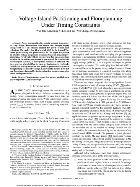 Pdf Voltage Island Partitioning And Floorplanning Under Timing