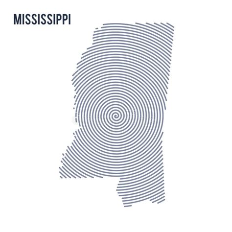 Vector Abstract Hatched Map Of State Of Mississippi With Spiral Lines Isolated On A White