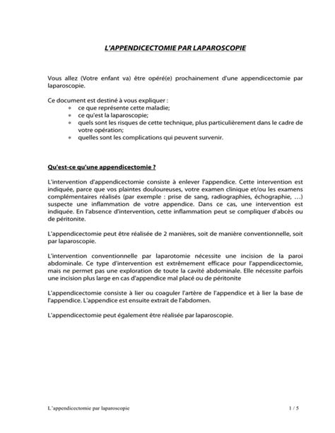 L`appendicectomie Par Laparoscopie