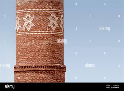 Industrial Chimneys Made Of Patterned Red Bricks On The Banks Of The River Nile Egypt Stock