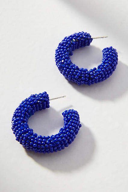 Blue Beaded Mini Hoop Earrings