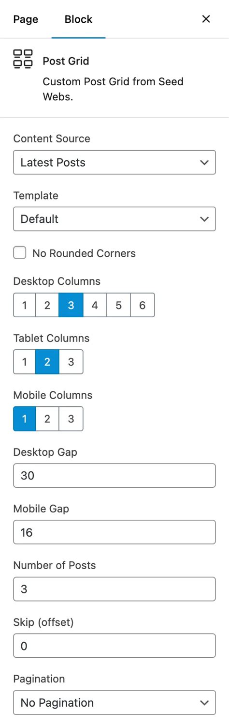 การใช้งาน Post Grid Block Seed Webs Docs