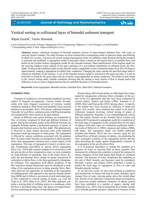 PDF Vertical Sorting In Collisional Layer Of Bimodal Sediment Transport