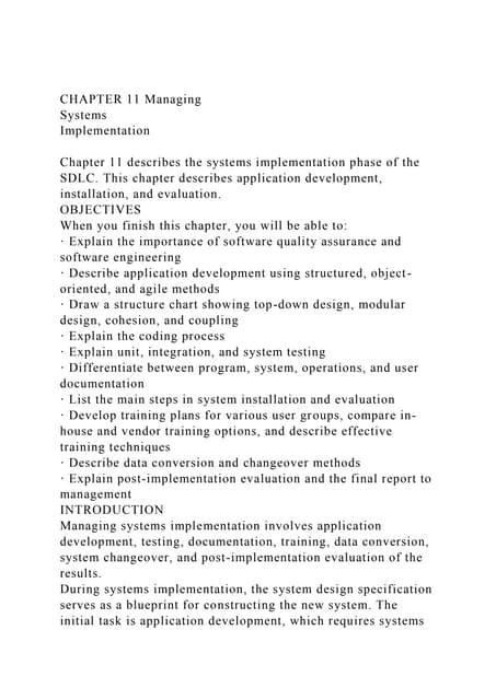 Chapter 11 Managingsystemsimplementationchapter 11 Describdocx Computing Technology And Computing