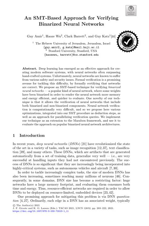 Pdf An Smt Based Approach For Verifying Binarized Neural Networks