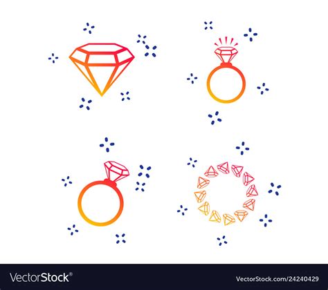 Rings Icons Jewelry With Diamond Signs Royalty Free Vector