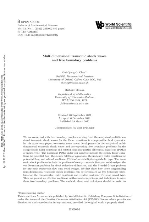 Pdf Multidimensional Transonic Shock Waves And Free Boundary Problems