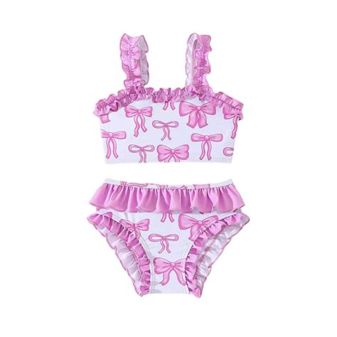 Lnmuld 2 Piece Girls Swimsuit Floral Print Two Piece Swimsuit Cute