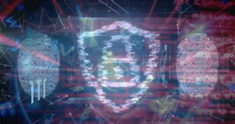 Animation Of Padlock Icon With Fingerprints Over Data Processing On Black Background Stock Video