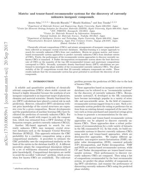 Pdf Matrix And Tensor Based Recommender Systems For The Discovery Of Currently Unknown