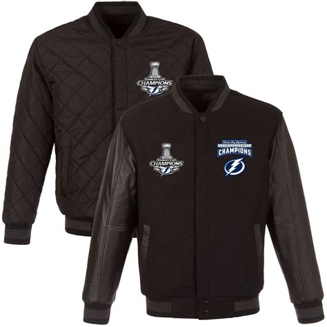 Tampa Bay Lightning 3 Time Stanley Cup Champions Wool And Leather Reversible Black Varsity Jacket