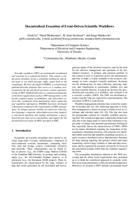 Pdf Decentralized Execution Of Event Driven Scientific Workflows