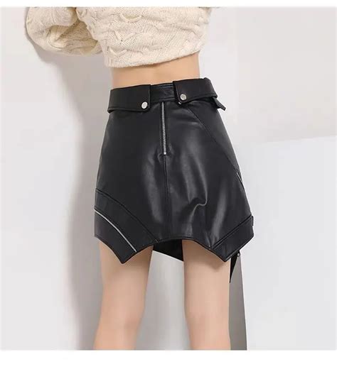 Мини кожаная черная сексуальная юбка Осенняя Корейская длинная юбка в пайетках для женщин