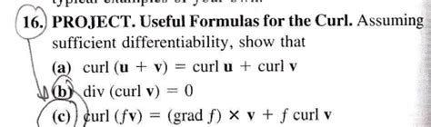 Solved PROJECT Useful Formulas For The Curl Assuming Chegg Com