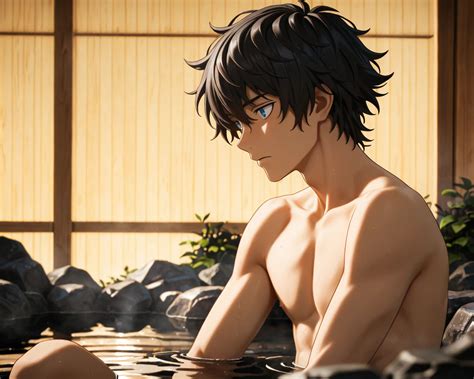 Anime Style Male Male Focus Naked Dark Short Messy Hair He Is In