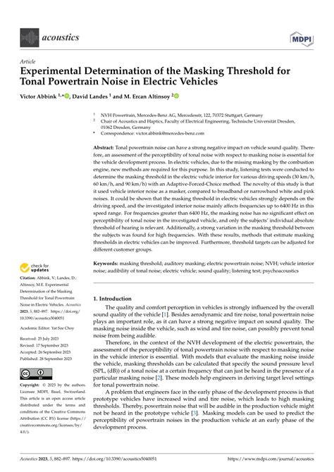 Pdf Experimental Determination Of The Masking Threshold For Tonal