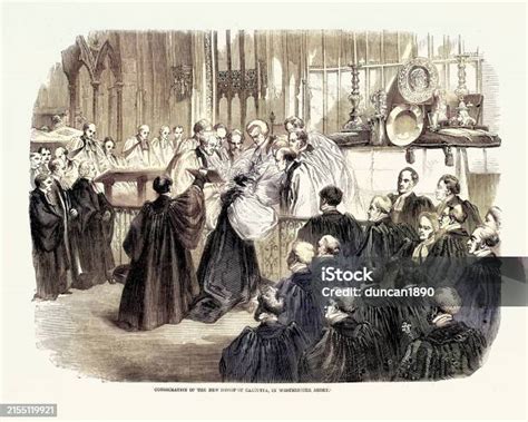 조지 코튼의 봉헌 18121866 웨스트 민스터 사원의 캘커타 성공회 주교 빅토리아 시대 18950 년대 19 세기 1850 1859 년에 대한 스톡 벡터 아트 및 기타