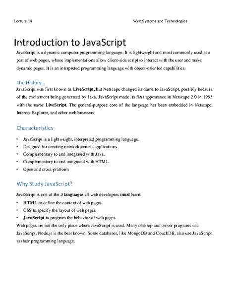 Lecture Intro To Javascript Introduction To JavaScript JavaScript Is A Dynamic Computer