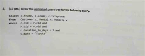 Solved 17 ﻿pts ﻿draw The Optimized Query Tree For The