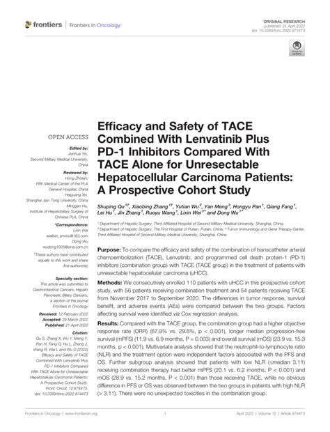 Pdf Efficacy And Safety Of Tace Combined With Lenvatinib Plus Pd 1 Inhibitors Compared With