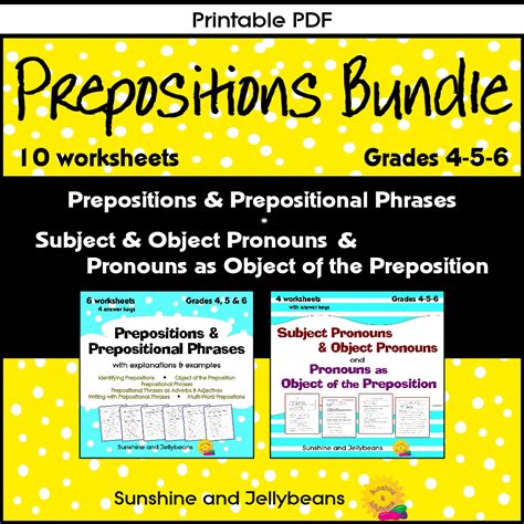 Prepositions And Pronouns Bundle 10 Worksheets Grades 4 5 6