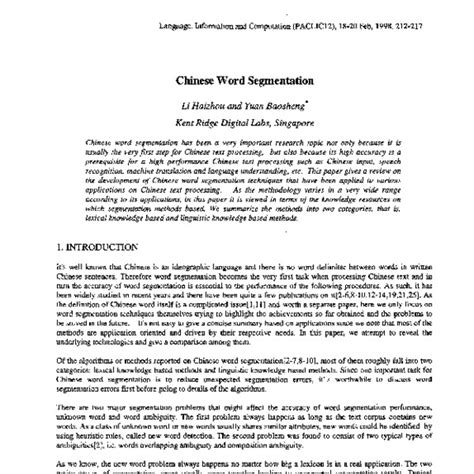 Error Driven Learning Of Chinese Word Segmentation Acl Anthology