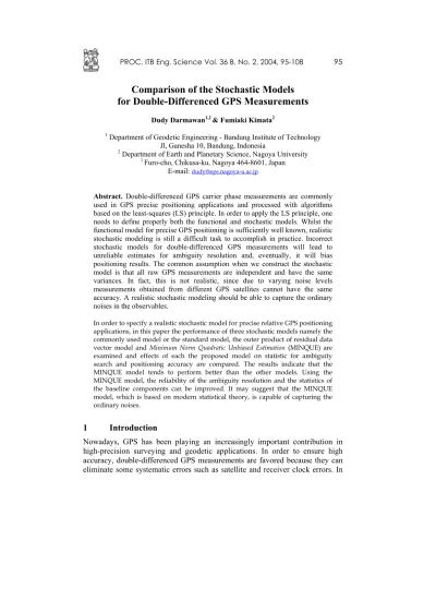 View Of Comparison Of The Stochastic Models For Double Differenced Gps Measurements