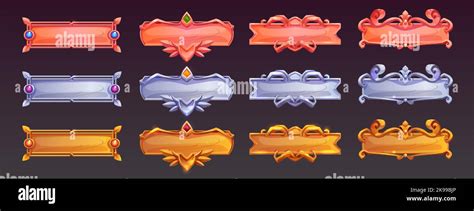 Game Ui Frames Gold Silver Copper Medieval Menu Element Buttons Or Banners With Ornate Rims