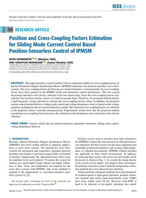 Pdf Position And Cross Coupling Factors Estimation For Sliding Mode Current Control Based