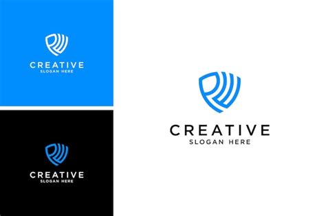 Абстрактная буква Pw и шаблон вектора значка щита Премиум векторы