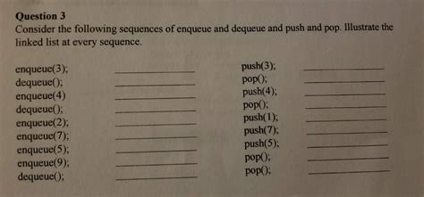 Solved Question3 Consider The Following Sequences Of Enqueue