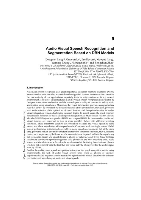 Pdf Audio Visual Speech Recognition And Segmentation Based On Dbn Models