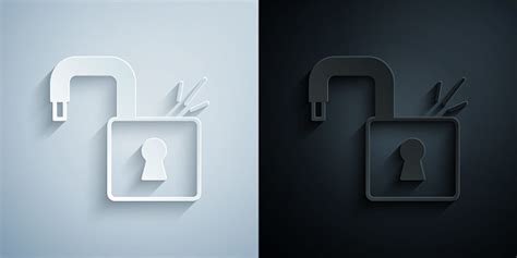 회색과 검은색 배경에 격리된 오픈 자물쇠 아이콘을 용지 잘라냅니다 잠금 표지판을 열었습니다 사이버 보안 개념 디지털 데이터 보호 종이 아트 스타일 벡터 3차원 형태에 대한