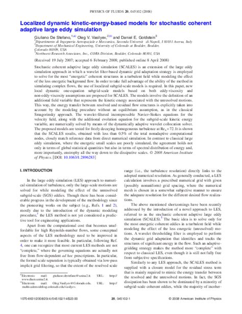 Pdf Localized Dynamic Kinetic Energy Based Models For Stochastic Coherent Adaptive Large Eddy
