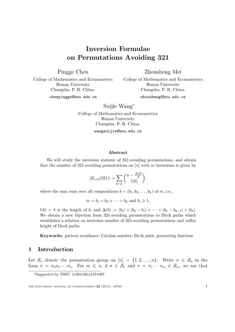 Pdf Inversion Formulae On Permutations Avoiding 321