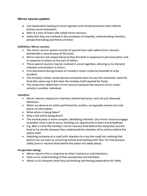 Mirror Neuron System Download Free Pdf Empathy Intention