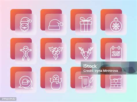 세트 라인 크리스마스 공 눈사람 순록 봉투 가지 가막살나무속 선물 상자 산타 클로스 모자와 수염 및 아이콘 벡터 12월에 대한 스톡 벡터 아트 및 기타 이미지 Istock