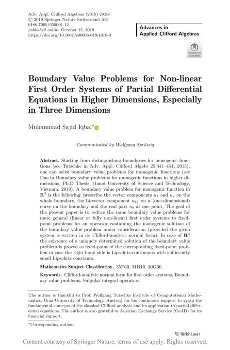 Boundary Value Problems For Non Linear First Order Systems Of Partial