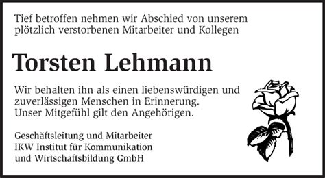 Traueranzeigen Von Torsten Lehmann Märkische Onlinezeitung Trauerportal