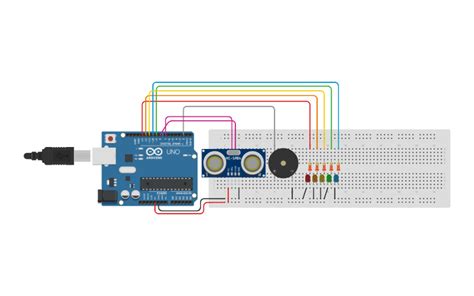 Circuit Design Sensor De Dist Leds Buzzer Tinkercad