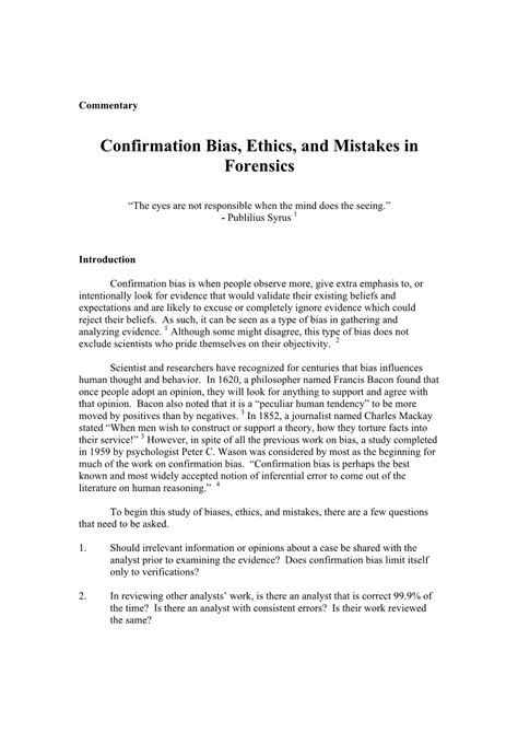 Confirmation Bias Ethics And Mistakes In Forensics Docslib