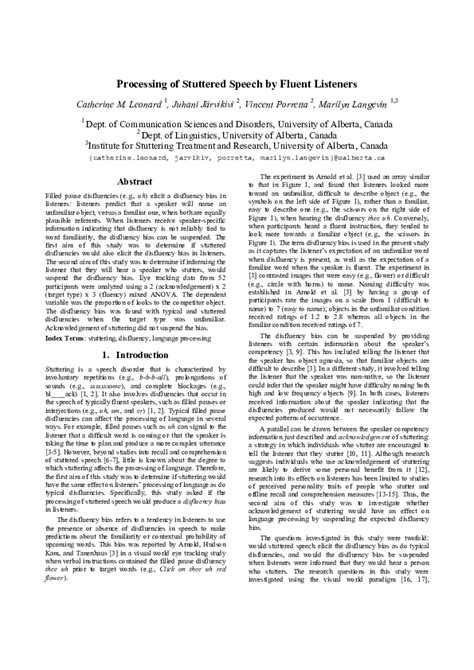 pdf processing of stuttered speech by fluent listeners