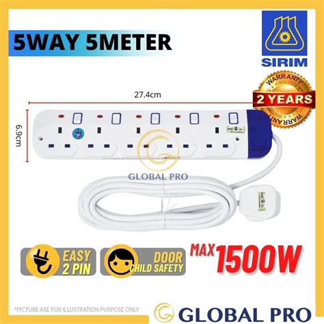 Global Pro Extension Plug Surge Protector Elektrik Soket Wayar Extension 5 Gang Extention Sirim