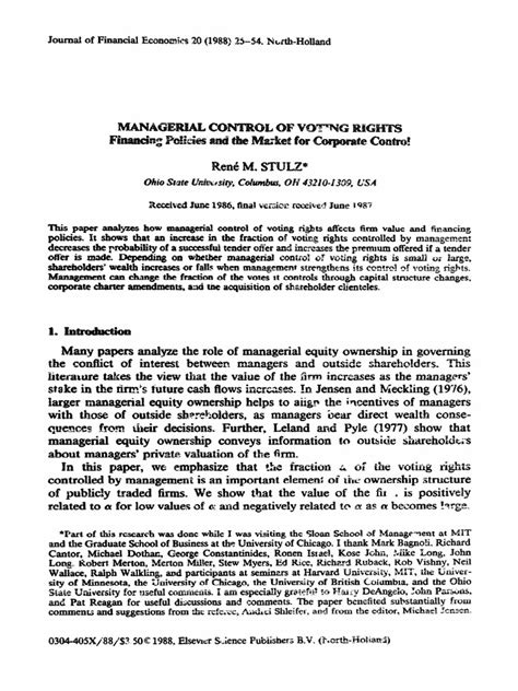 Stulz 1988 Pdf Takeover Stocks