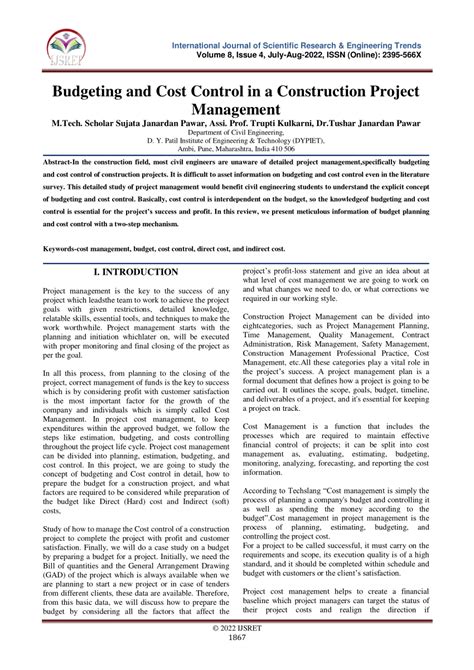 Pdf Budgeting And Cost Control In A Construction Project Management