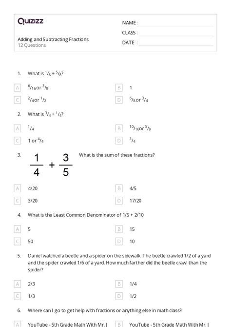 50 Adding And Subtracting Fractions Worksheets For 6th Grade On