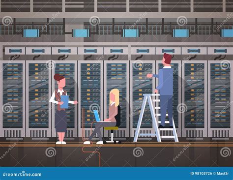 People Working In Data Center Room Hosting Server Computer Monitoring