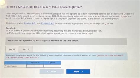 [solved] exercise 12a 2 algo basic present value concept